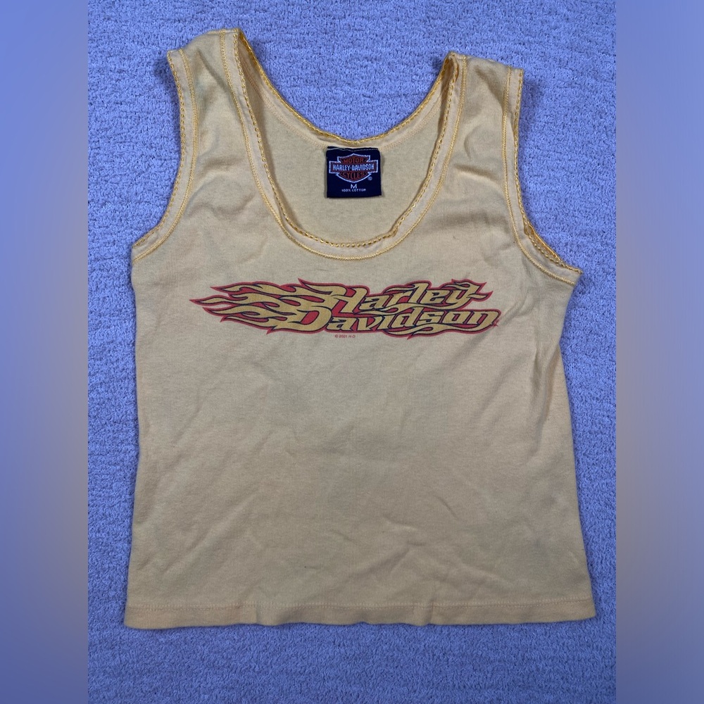 Women’s Medium Harley Davidson Y2k Yellow Cropped Top… - Gem